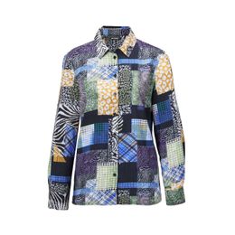 GOLDNER Damen Klassische Bluse "Patchworkbluse mit Allover-Druck", blau, Gr. 48, Obermaterial: 100% Viskose CV., Blusen, Knopfleiste