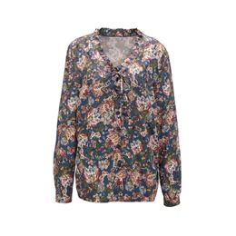GOLDNER Damen Druckbluse "Kurzgr&ouml;&szlig;e Druckbluse mit raffinierter Ausschnittl&ouml;sung", blau, Gr. 22, Obermaterial: 100% Viskose CV., Blusen, Strahlender,