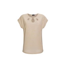 GOLDNER Damen Kurzarmshirt "Elegantes Shirt mit feinen Glanzgarnen", beige, Gr. 42, Obermaterial: 45% Polyester PES. 25% Viskose CV. 25%
