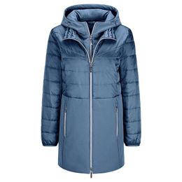GOLDNER Damen Langmantel "Wintermantel mit Softshell-Einsatz", blau, Gr. 46, Obermaterial: 50% Polyamid PA. 47% Polyester PES. 3% Elasthan EL.,