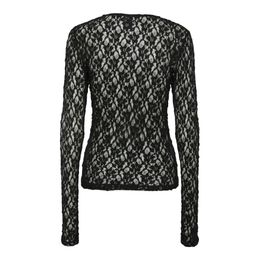 Pieces Damen Spitzenshirt "PCHAZEL LS LACE TOP NOOS", schwarz, Gr. M, unifarben, Spitze, Obermaterial: 98% Polyamid, 2% Elasthan, Shirts, Materialmix