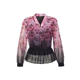 GOLDNER Damen Satinbluse "Florale Printbluse mit V-Ausschnitt", schwarz, Gr. 38, Obermaterial: 100% Polyester PES., Blusen, Manschetten