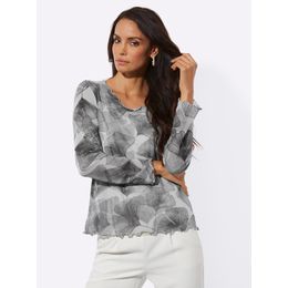CR&Eacute;ATION L CREATION L Damen Langarmshirt "Mesh-Shirt"hellgrau, bedruckt, Gr. 44, bedruckt, gebl&uuml;mt, gemustert, mehrfarbig, 96% Polyester, 4% Elasthan, Shirts