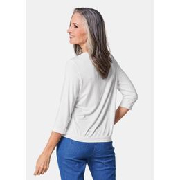 GOLDNER Damen Kurzarmbluse "Kurzgr&ouml;&szlig;e Chiffon-Shirt mit 3/4-Arm, Rundhals", wei&szlig;, Casual, Gr. 21, Obermaterial: 95% Viskose CV. 5% Elasthan EL.,