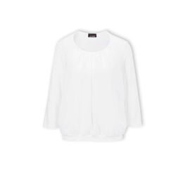 GOLDNER Damen Kurzarmbluse "Kurzgr&ouml;&szlig;e Chiffon-Shirt mit 3/4-Arm, Rundhals", wei&szlig;, Casual, Gr. 19, Obermaterial: 95% Viskose CV. 5% Elasthan EL.,
