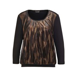 GOLDNER Damen Kurzarmbluse "Elastisches Shirt mit Metallic-Print", schwarz, Gr. 54, Obermaterial: 95% Viskose CV. 5% Elasthan EL., Blusen, Effektgarn