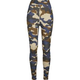 Leggings Urban Classics "Urban Classics Damen Ladies High Waist Camo Tech Leggings", Damen, Gr. XS, US-Gr&ouml;&szlig;en, summerolive camo, 77% Polyester, 23% Elasthan, slim fit, Hosen Leggings