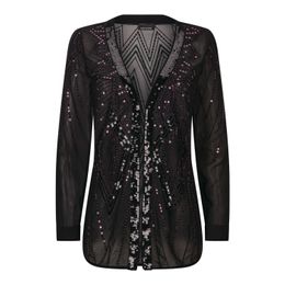 GOLDNER Damen Chiffonbluse "Kurzgr&ouml;&szlig;e Edle Pailletten-Jacke mit V-Ausschnitt", schwarz, Gr. 25, Obermaterial: 100% Polyester PES., Blusen, Pailletten