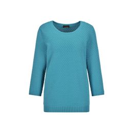 GOLDNER Damen Rundhalspullover "Kurzgr&ouml;&szlig;e Halbarm Baumwollpullover mit Struktur", blau, Modisch, Gr. 23, Obermaterial: 100% Baumwolle CO., Pullover,