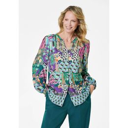 GOLDNER Damen Klassische Bluse "Patchworkbluse mit Rundhals, V-Schlitz", gr&uuml;n, Gr. 44, Obermaterial: 100% Viskose CV., Blusen, Patchmuster