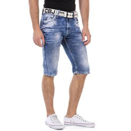 Cipo & Baxx CIPO & BAXX Herren Jeansbermudas, blau, Gr. 31, Abriebeffekte, Denim/Jeans, Obermaterial: 98% Baumwolle, 2% Elasthan, Jeans, in Denim und mit