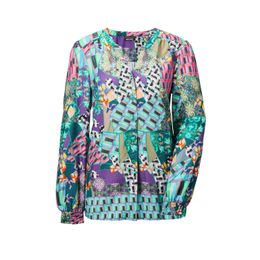 GOLDNER Damen Klassische Bluse "Patchworkbluse mit Rundhals, V-Schlitz", gr&uuml;n, Gr. 42, Obermaterial: 100% Viskose CV., Blusen, Patchmuster