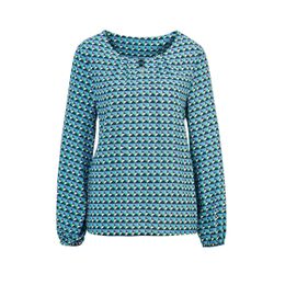 GOLDNER Damen Kurzarmbluse "Druckbluse aus reiner Viskose", blau, Gr. 46, Obermaterial: 100% Viskose CV., Blusen, keine/nicht relevant