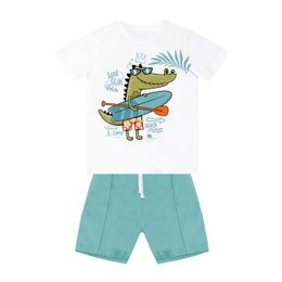DENOKIDS Jungen Hausanzug "Beach Croco", Gr. 92, blau, 97% Baumwolle, 3% Elasthan, bedruckt, Homewear-Sets, mit Krokodil-Aufdruck
