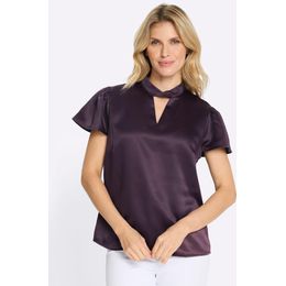 Classic Basics Damen Kurzarmbluse, lila, Gr. 46, unifarben, 100% Polyester, Blusen