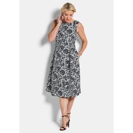 GOLDNER Damen Sommerkleid "Kurzgr&ouml;&szlig;e Elegantes Jerseykleid mit Faltenrock", schwarz-wei&szlig;, Gr. 21, Obermaterial: 87% Polyester PES. 13% Elasthan EL.,