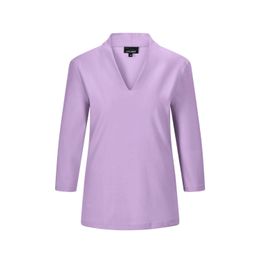 GOLDNER Damen Kurzarmshirt "Elegantes Basic-Shirt mit V-Ausschnitt", lila, Modisch, Gr. 46, Obermaterial: 100% Baumwolle CO., Shirts, V-Ausschnitt