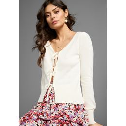 Laura Scott Damen Strickjacke, wei&szlig;, Gr. 36, unifarben, Feinstrick, Obermaterial: 50% Baumwolle, 50% Polyacryl, Strickjacken, mit modischen B&auml;ndern