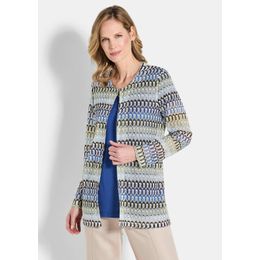 GOLDNER Damen Kurzjacke "Kurzgr&ouml;&szlig;e Langarm Spitzenjacke aus Jersey", blau, Modisch, Gr. 23, Obermaterial: 100% Polyester PES., Jacken, Ringelverlauf