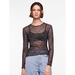 Pieces Damen Langarmshirt "PCNINNI LS MESH TOP NOOS BC", schwarz, Gr. S, bedruckt, durchscheinend, gemustert, mehrfarbig, transparent, Web,