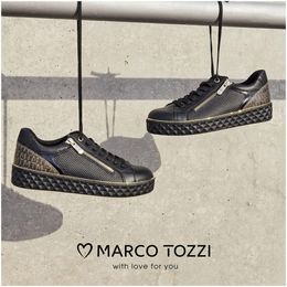 Marco Tozzi Damen Plateausneaker, Gr. 37, schwarz, Lederimitat, Textil, kontrastfarbene Details, unifarben, Schuhe, Freizeitschuh, Halbschuh,
