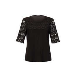 GOLDNER Damen Langarm-Poloshirt "Kurzgr&ouml;&szlig;e Viskose-Blusenshirt mit Spitze", schwarz, Gr. 24, Obermaterial: 95% Viskose CV. 5% Elasthan EL., Shirts,