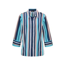 GOLDNER Damen Hemdbluse "Blusenshirt mit Streifenmuster", blau, Gr. 52, Obermaterial: 100% Polyester PES., Blusen, Umschlagmanschette