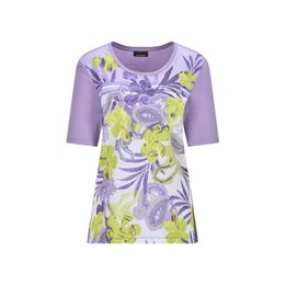 GOLDNER Damen Kurzarmbluse "Kurzgr&ouml;&szlig;e Glanzshirt mit floralem Paisley-Muster", wei&szlig;, Gr. 19, Obermaterial: 100% Polyester PES., Blusen, Ton in Ton