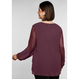 sheego Damen Longbluse, lila, Gr. 48, unifarben, 100% Polyester, Besatz:100% Polyester, Blusen