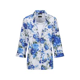 GOLDNER Damen Klassische Bluse "Hemdbluse mit Spitzenshirt", blau, Gr. 48, Obermaterial: 100% Polyester PES., Blusen, Spitzeneinsatz