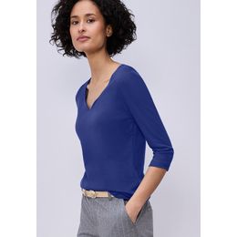 3/4-Arm-Shirt Street One, Damen, Gr. 40, amparo blau, Web, Obermaterial: 50% Baumwolle, 50% Modal. Futter: 100% Baumwolle, unifarben, comfort fit normal, V-Ausschnitt, normaler Saum, Shirts 3/4-Arm-Shirt, mit 3/4 &Auml;rmeln