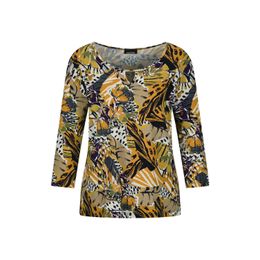 GOLDNER Damen Print-Shirt "Kurzgr&ouml;&szlig;e Viskosebluse mit Allover-Leo-Druck", gelb, Gr. 20, Obermaterial: 95% Viskose CV. 5% Elasthan EL., Shirts
