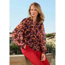 GOLDNER Damen Schlupfbluse "Kurzgr&ouml;&szlig;e Druckbluse mit R&uuml;schen", rot, Gr. 24, Obermaterial: 100% Polyester PES., Blusen, Bindeb&auml;ndchen
