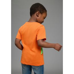 Kidsworld Jungen T-Shirt "Mit gro&szlig;em Druck: GREEN DINO"orange, Gr. 104, bedruckt, Jersey, Obermaterial: 100% Baumwolle, Shirts, Kurzarm,