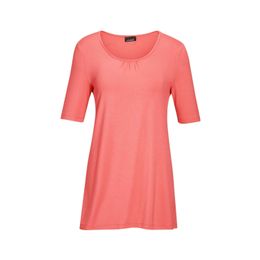 GOLDNER Damen Langarm-Poloshirt "Kurzgr&ouml;&szlig;e Zeitloses Shirt mit modernem Raffdetail", rot, Gr. 21, Obermaterial: 95% Viskose CV. 5% Elasthan EL.,