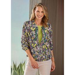 GOLDNER Damen Blouson "Kurzgr&ouml;&szlig;e Sportliche Viskosejacke, Allover-Print", gr&uuml;n, Gr. 24, Obermaterial: 100% Viskose CV., Jacken, Eingriffstaschen an