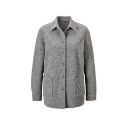 GOLDNER Damen Sommerjacke "Kurzgr&ouml;&szlig;e L&auml;ssige Wolljacke mit Hemdkragen", grau, Gr. 21, Obermaterial: 70% Polyester PES. 30% Wolle WO., Jacken, Kn&ouml;pfe