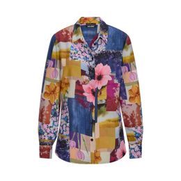 GOLDNER Damen Hemdbluse "Kurzgr&ouml;&szlig;e Viskosebluse mit Patchwork-Print", bunt, Gr. 22, Obermaterial: 100% Viskose CV., Blusen, figurschmeichelder Schnitt
