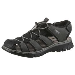 Rieker Herren Sandale, Gr. 41, schwarz, Nubuklederimitat, Textil, Schuhe, Sommerschuh, Klettschuh, Freizeitsandale, Gummizug, Schellverschluss