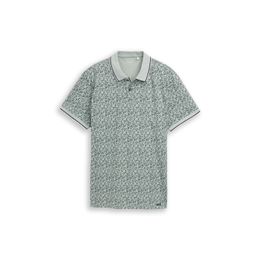 Tom Tailor Herren Fitted Poloshirt mit Allover-Print, gr&uuml;n, Gemustert, Gr. L
