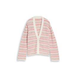 Tom Tailor Damen Loose Fit Cardigan mit Streifenmuster, rosa, Gestreift, Gr. XXL