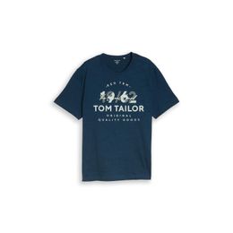 Tom Tailor Herren Plus Size - T-Shirt mit Logo-Print, blau, Meliert, Gr. 4XL