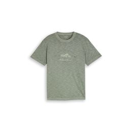 Tom Tailor Herren T-Shirt in Melange-Optik mit Print, gr&uuml;n, Meliert, Gr. XXL