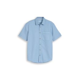 Tom Tailor Herren Regular Fit Kurzarmhemd mit Waffelstruktur, blau, Uni, Gr. XXXL
