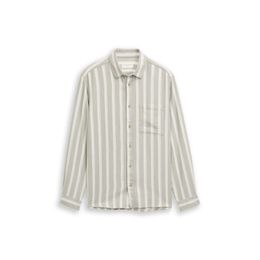 Tom Tailor Herren Regular Fit Dobby Hemd aus strukturiertem Baumwollstoff, gr&uuml;n, Gestreift, Gr. L