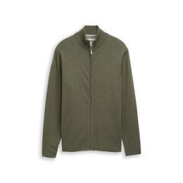 Tom Tailor Herren Strickjacke mit Stehkragen, gr&uuml;n, Meliert, Gr. XL