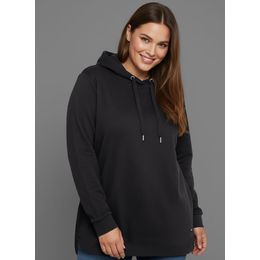 Kapuzensweatshirt LAURA SCOTT CURVE, Damen, Gr. 40/42, schwarz, angeraute Sweatware, Obermaterial: 80% Baumwolle, 20% Polyester, clean, unifarben, Basic, Basic h&uuml;ftbedeckend, B&uuml;ndchen, Sweatshirts, im Oversized Look aus weicher Baumwolle &ndash; GROSSE GR&Ouml;SSEN