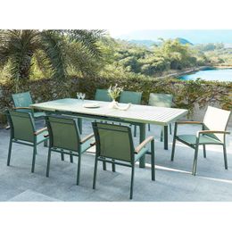 Vente-unique Garten-Essgruppe: Tisch ausziehbar L. 180/240 cm + 8 stapelbare Sessel - Aluminium - Gr&uuml;n - NAURU von MYLIA 1379991