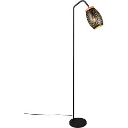 REALITY LEUCHTEN Stehlampe "BIDAR, Stehleuchte H&ouml;he 147 cm mit Fu&szlig;schalter, exkl 1x E27 max 10W", gold, 1, &Oslash; 22cm H: 147cm, 1 Stk., Leuchten, Metall-Lampenschirm mit Lasercut Muster und Holz-Dekoelement, Stehlampe