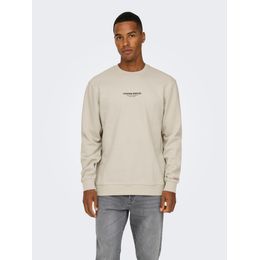 Only & Sons Sweatshirt ONLY & SONS "ONSCURATED REG CREW NECK SWEAT", Herren, Gr. S, beige (silber lining), angeraute Sweatware, Obermaterial: 65% Baumwolle, 35% Polyester, bedruckt, regular fit normal, Rundhals, Rippb&uuml;ndchen, Sweatshirts Sweatshirt